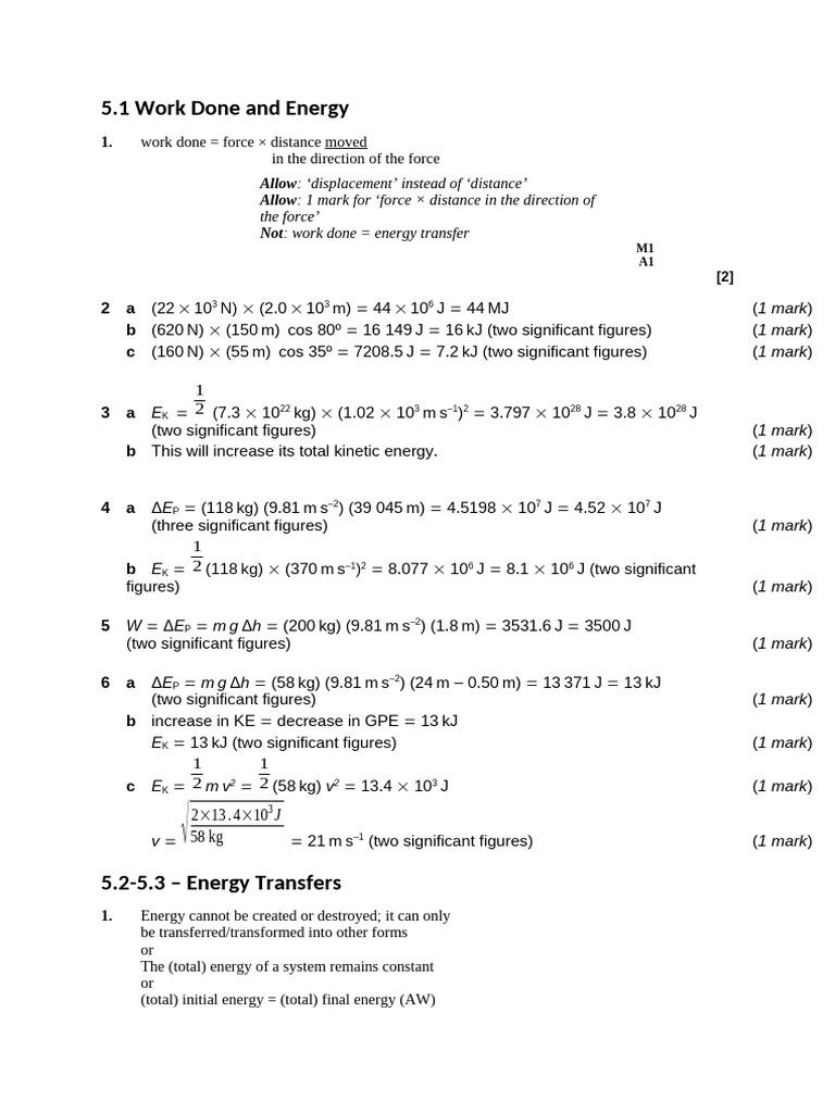 5 Work Energy and Power Workbook ANSWERS | PDF