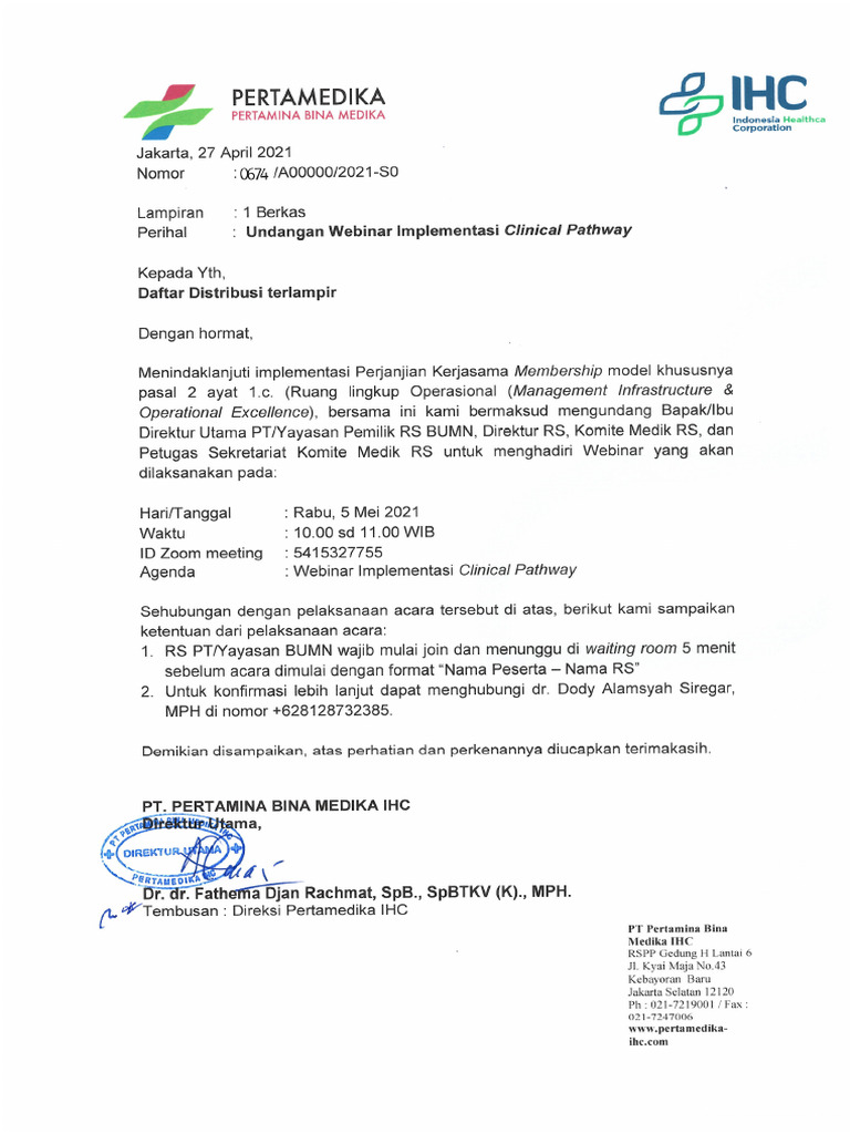 0674 Undangan Webinar Implementasi Clinical Pathway | PDF