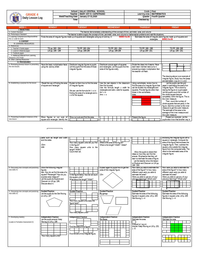 Grade 4 DLL Quarter 4 Week 1sALAY | PDF