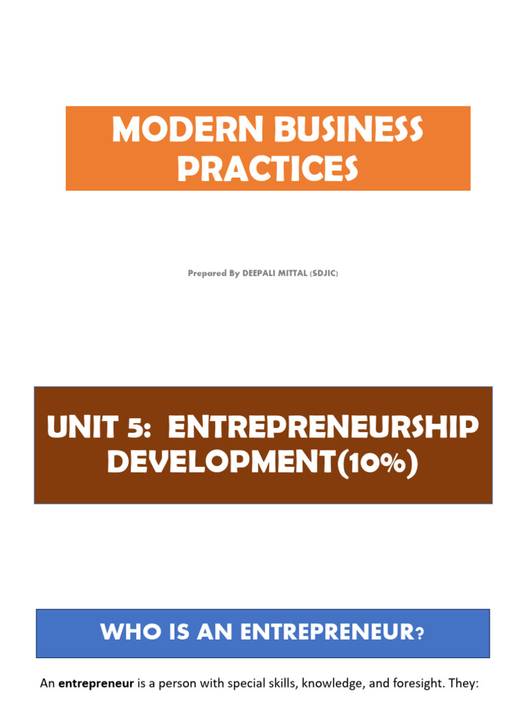Unit - Entrepreneurship Development | PDF