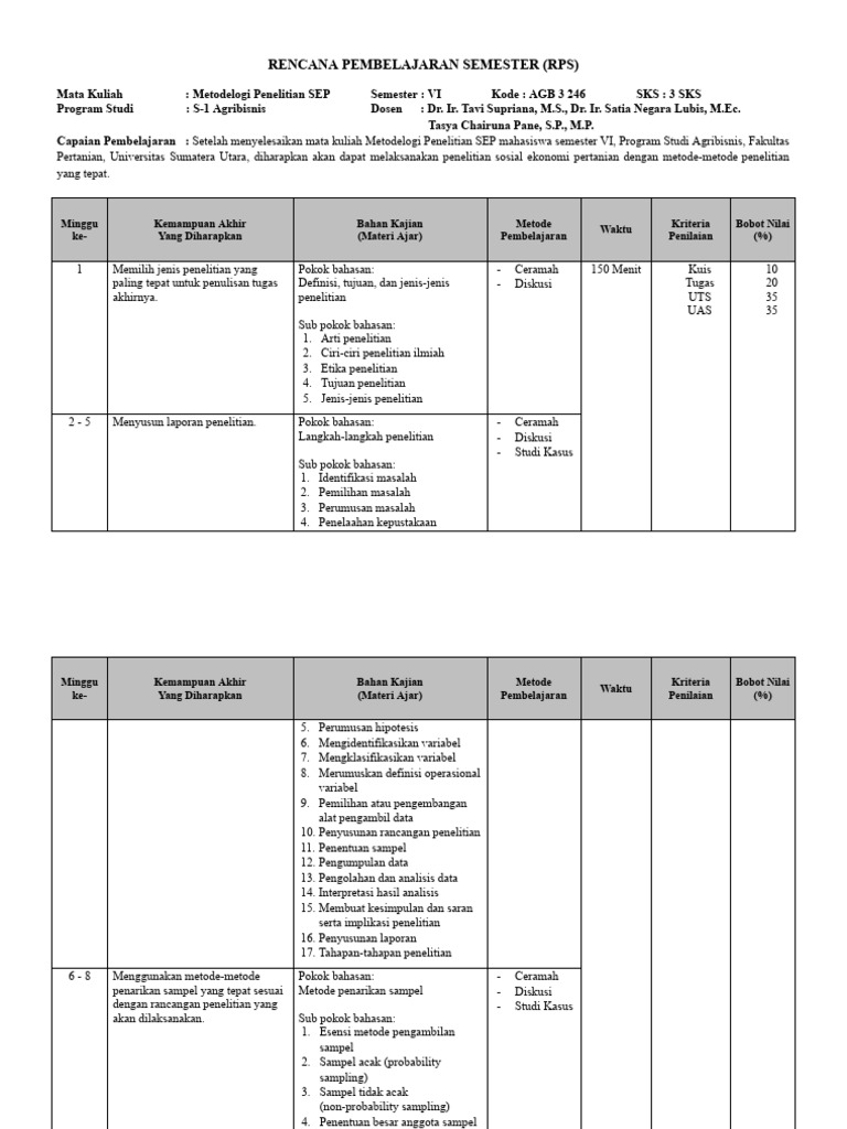 RPS Metode Penelitian | PDF