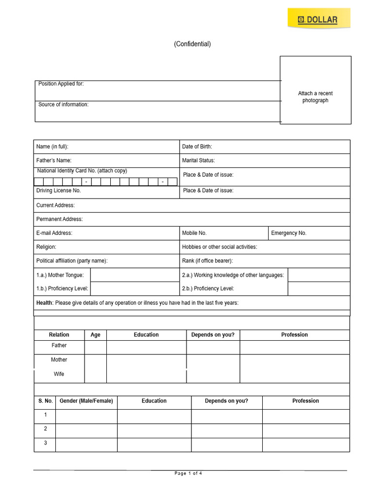 Employment Form - Dollar Industries (PDF Editable Format) | PDF