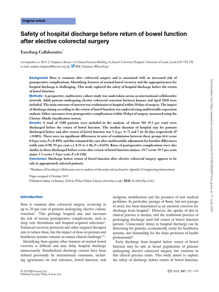 Safety of Hospital Discharge Before Return of Bowel Function | PDF