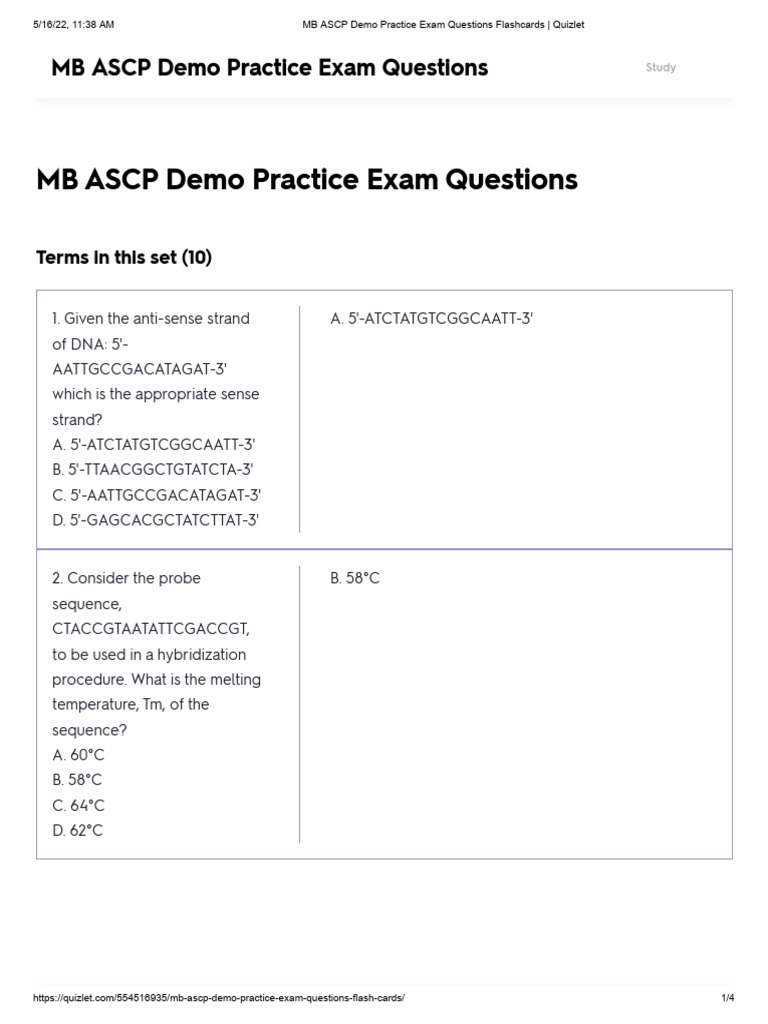 MB ASCP Demo Practice Exam Questions Flashcards Quizlet | PDF | Rna ...