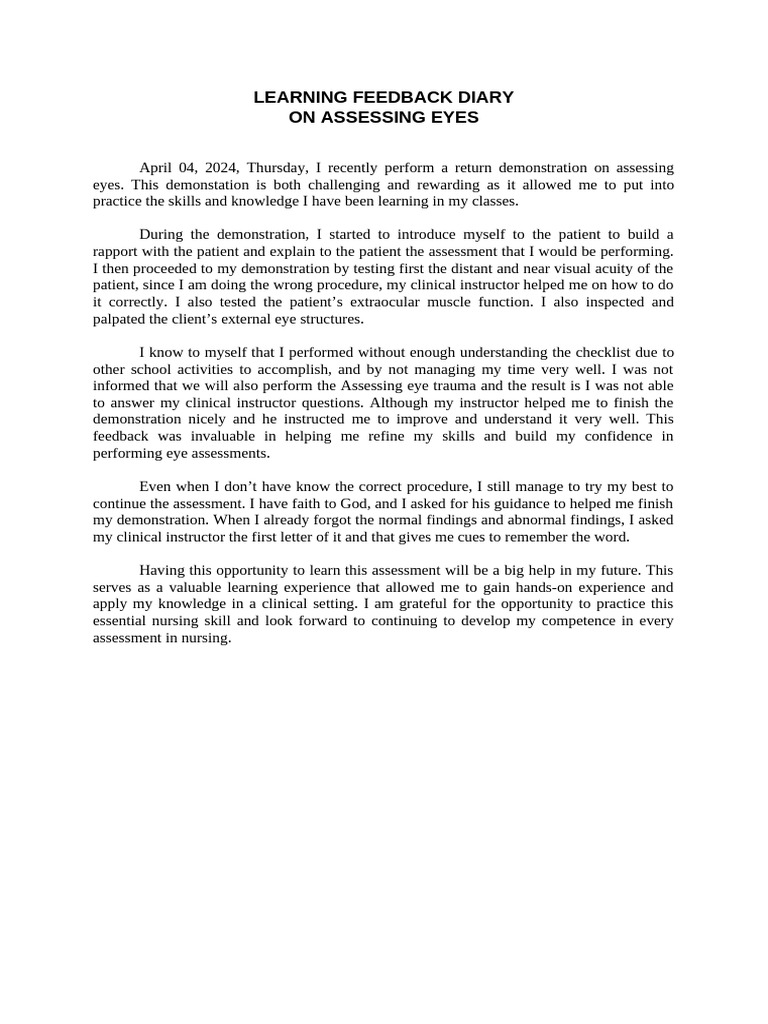 Learning Feedback Diary - EYES | PDF