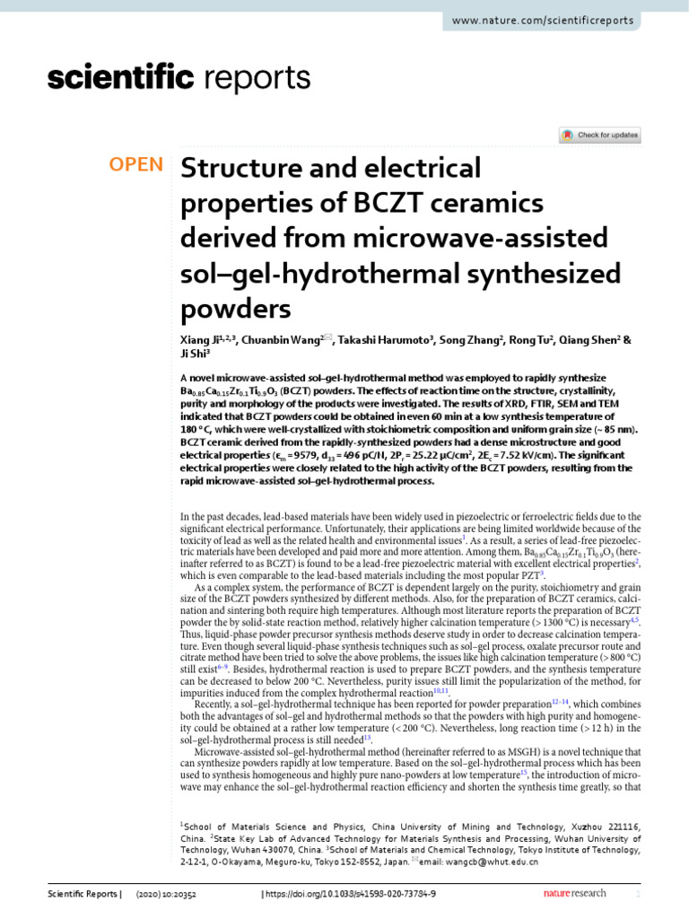 Structure and Electrical Properties of BCZT Ceramics Derived From ...