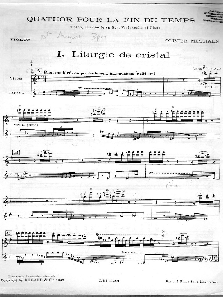 Messiaen Quator Pour La Fin Du Temps | PDF