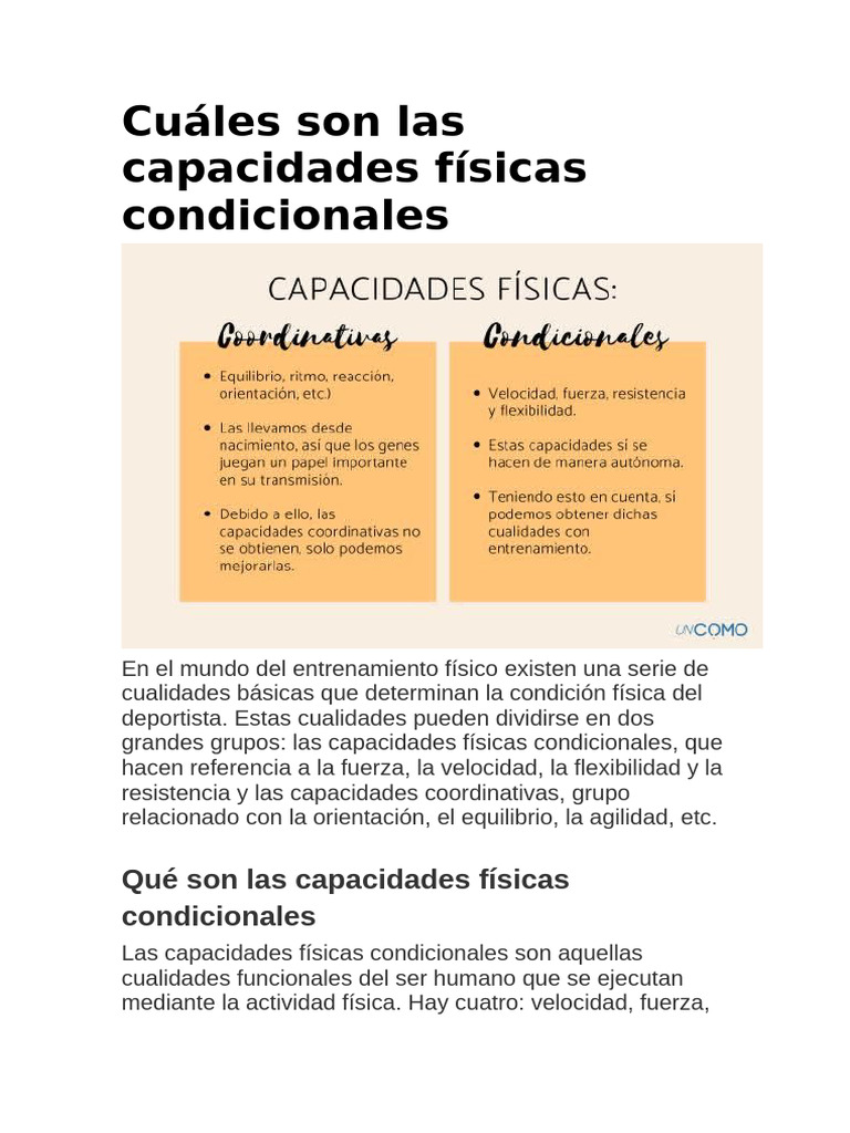 Cuáles Son Las Capacidades Físicas Condicionales | PDF