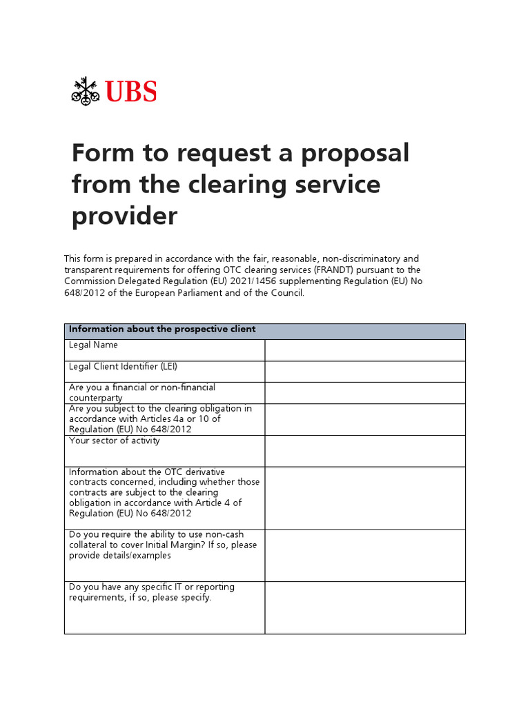 Form To Request A Proposal From The Clearing Service Provider Frandt | PDF