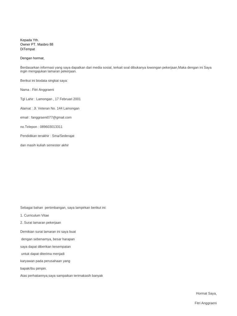 Lamaran Restu Reno Apr | PDF