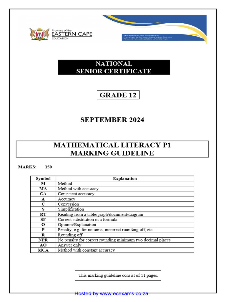 Math Literacy p1 Gr12 Memo Sept2024 - English | PDF