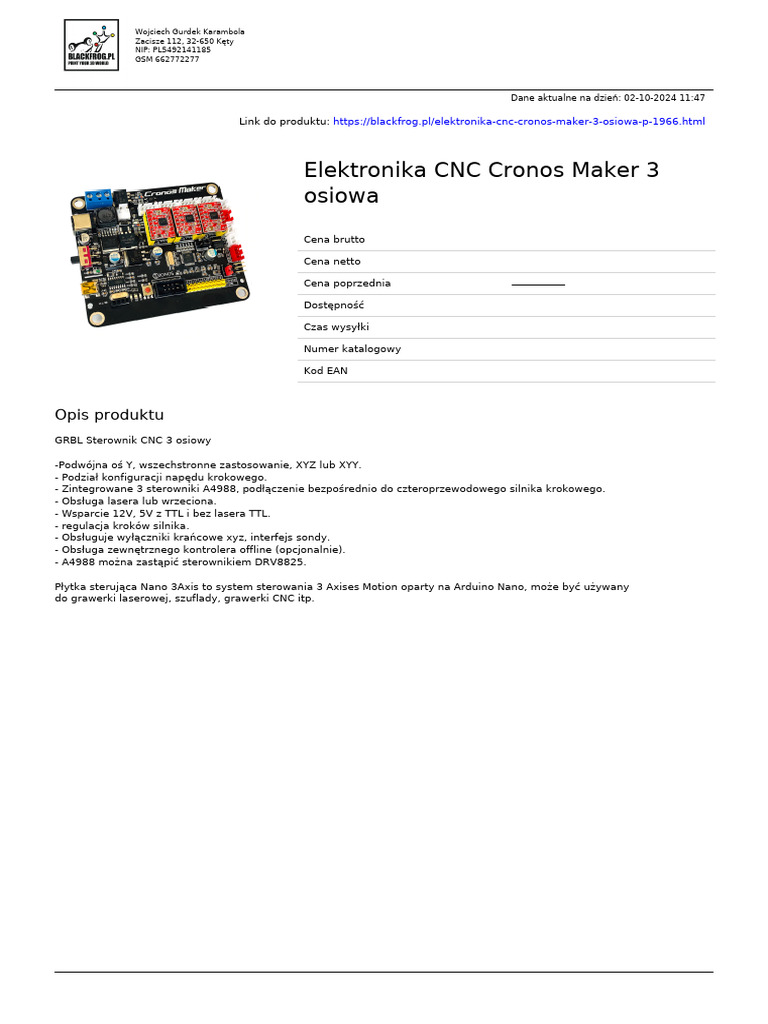 Elektronika CNC Cronos Maker 3 Osiowa | PDF