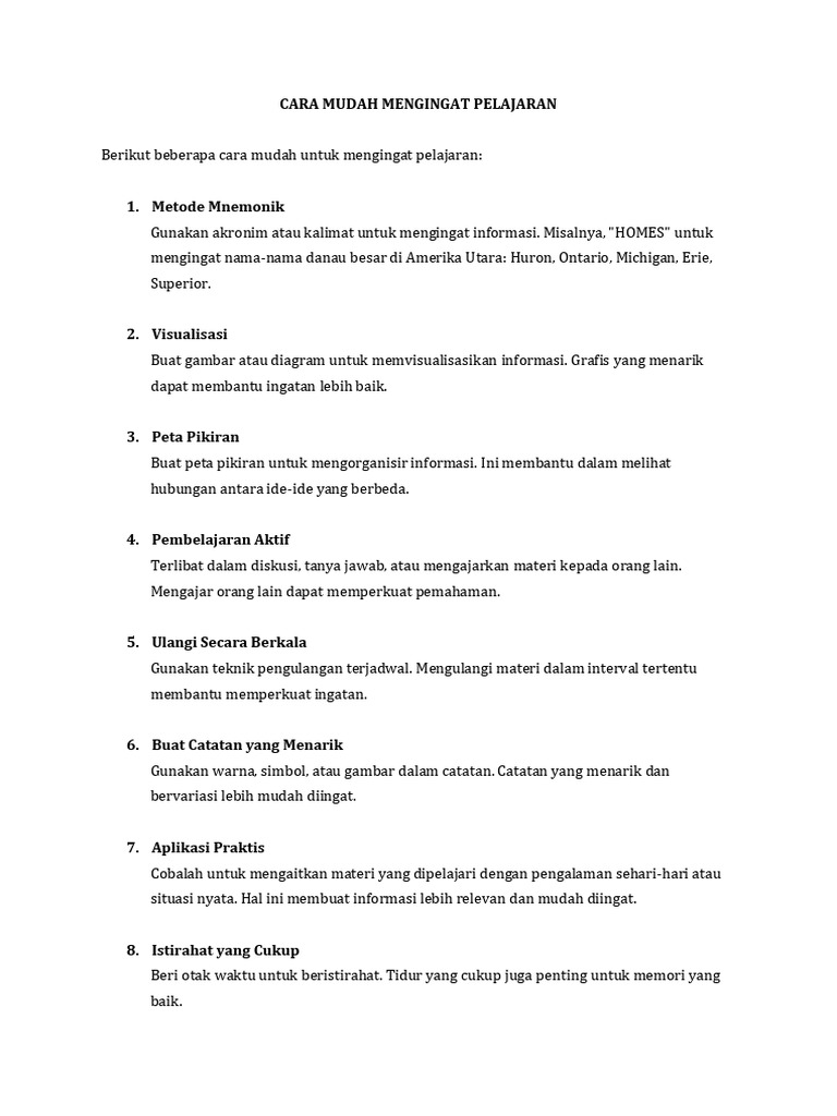 Cara Mudah Mengingat Pelajaran | PDF