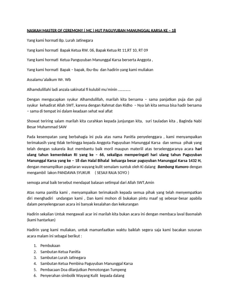 Naskah Master of Ceremony | PDF