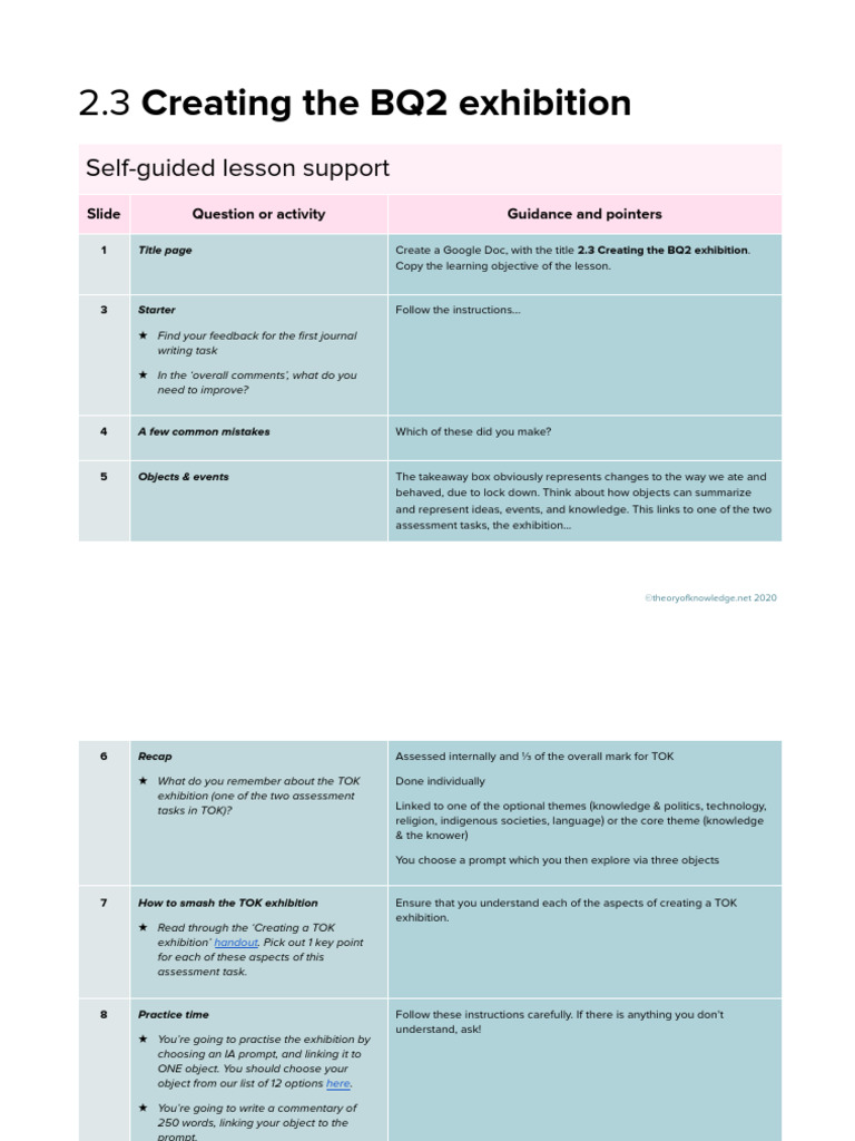 2.3 Creating The BQ2 Exhibition (Self-Guided Lesson Support) | PDF