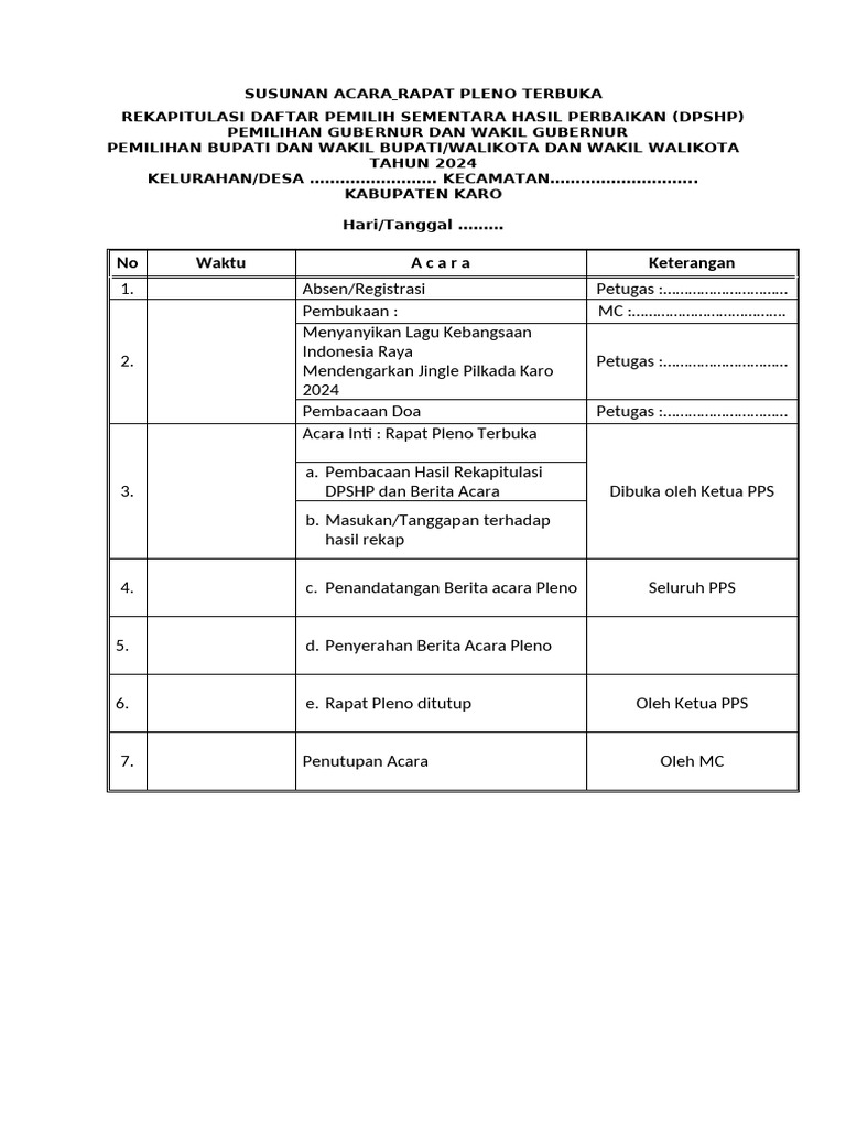 4.SUSUNAN ACARA Rekap DPSHP - PPS | PDF