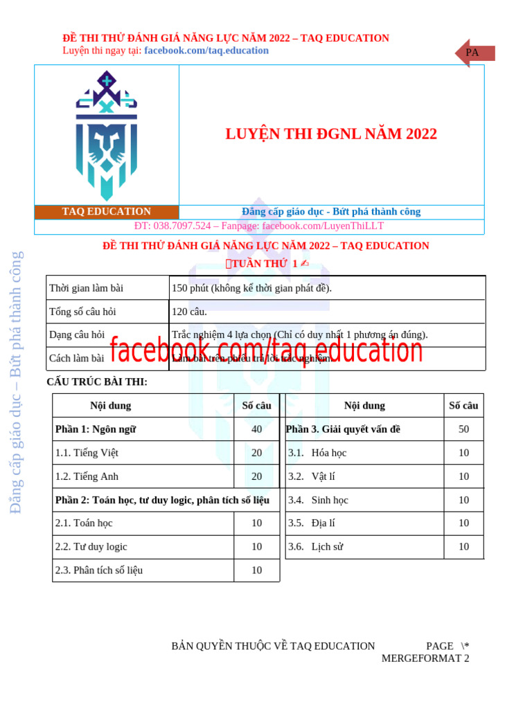 (De) Thi Thu Tuan 1 Den 10 | PDF