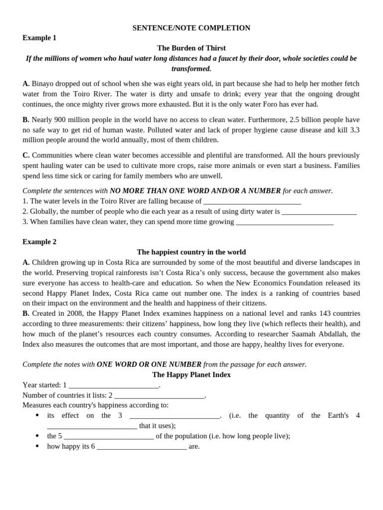 Sentence - Note Completion | PDF