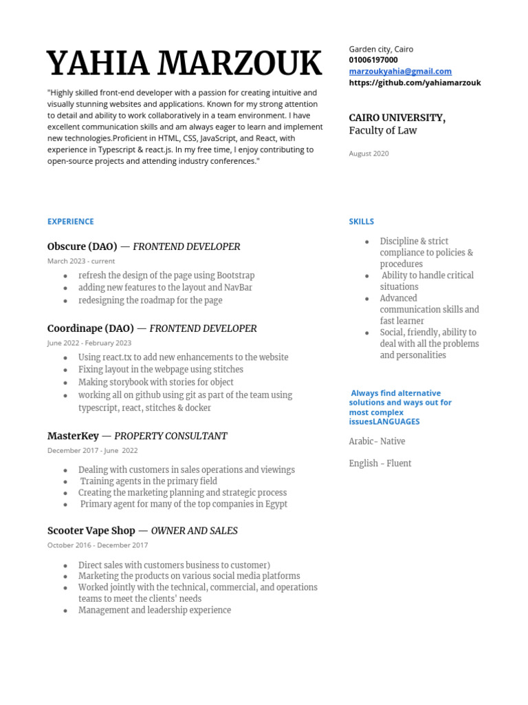 Yahia Marzouk: Faculty of Law | PDF