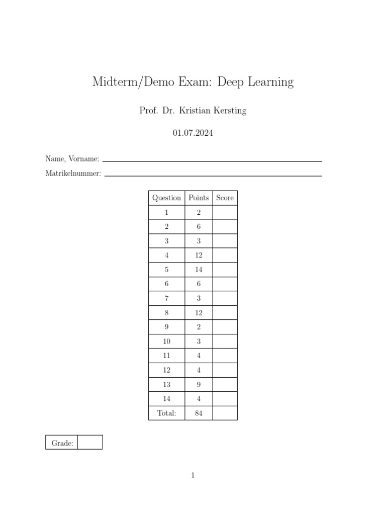 Deep Learning SoSe2024 Midterm-1 | PDF