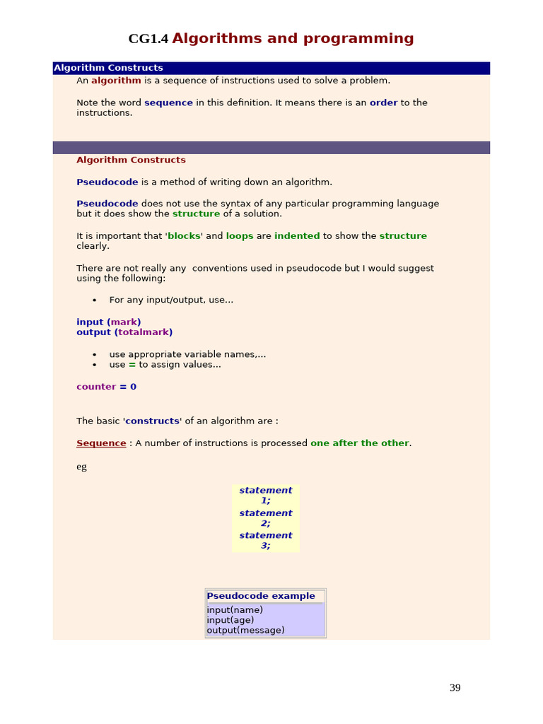 CG1.4 Algorithms and Programming | PDF
