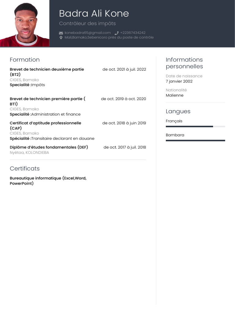 CV de Badra Ali Kone | PDF