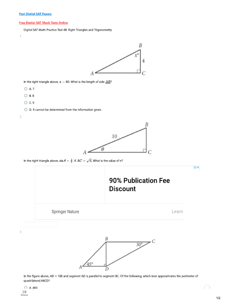 Right Triangles and Trigononmetry | PDF