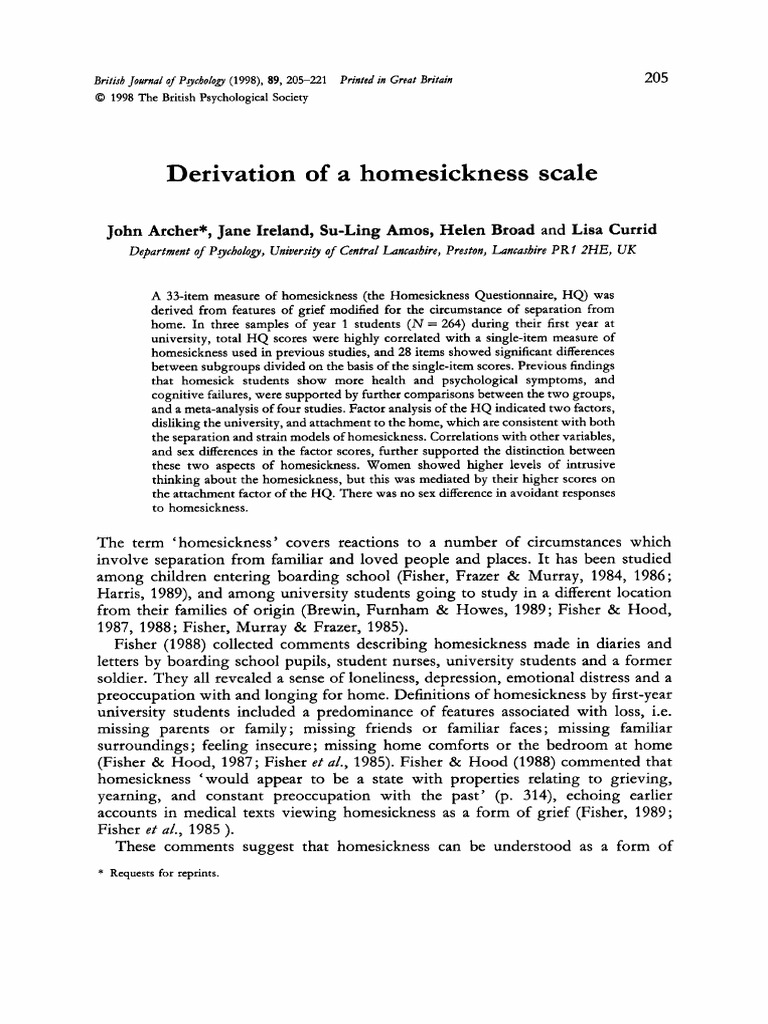 Homesickness Scale | PDF