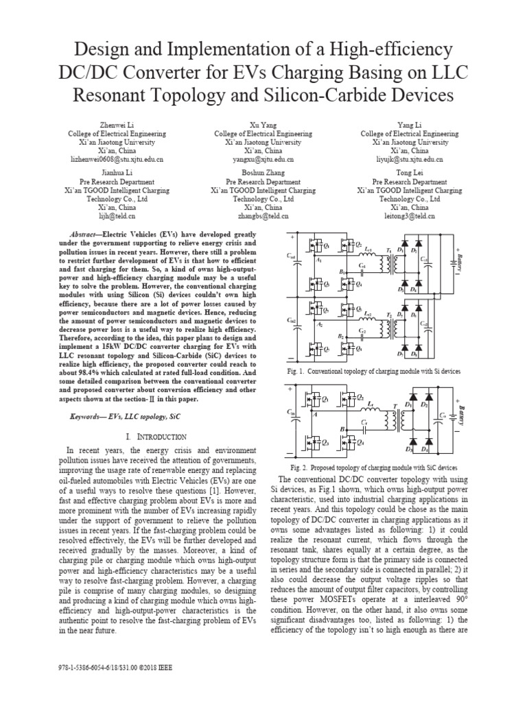 Design and Implementation of A High-Efficiency DC DC Converter For EVs Charging Basing On LLC ...