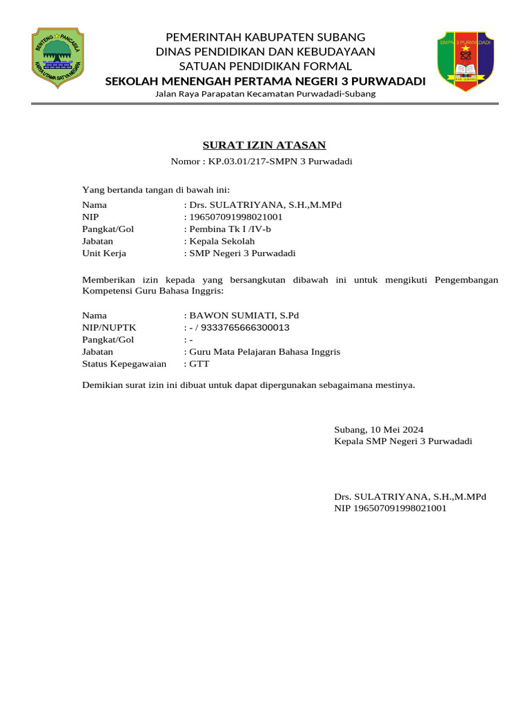 Izin Atasan PKGBI | PDF