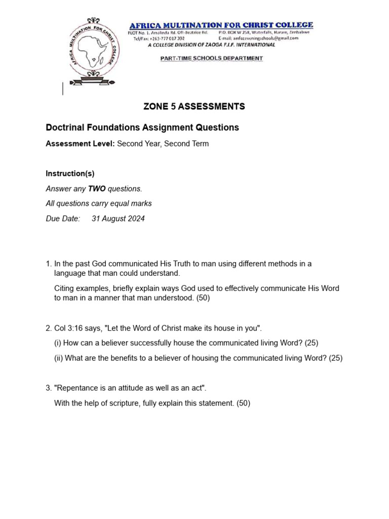 Zone 5 Assignments - Second Term 2024 | PDF