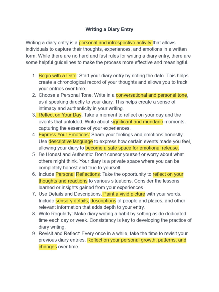 Writing A Diary Entry | PDF