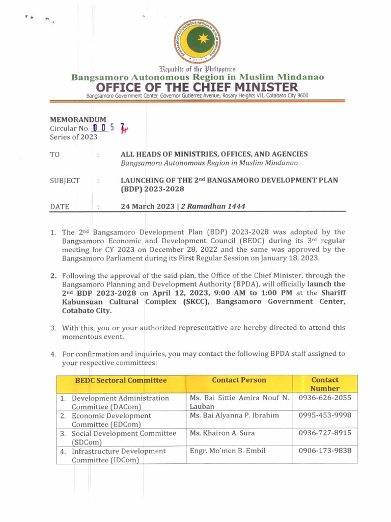 Launching of The 2nd Bangsamoro Development Plan BDP 2023 2028 | PDF