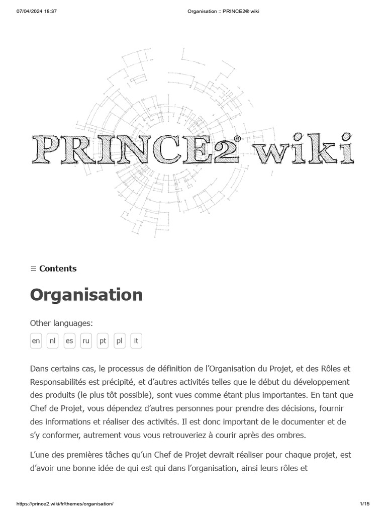 Organisation - PRINCE2® Wiki | PDF