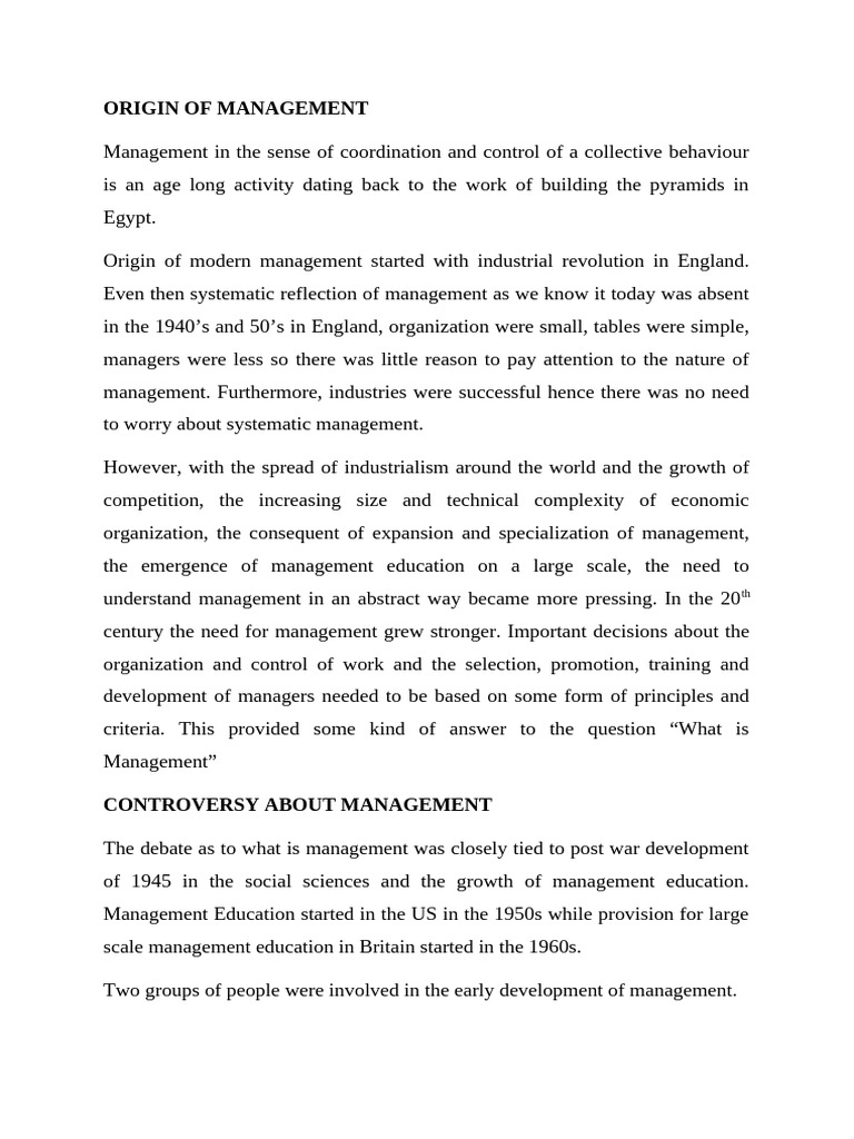 Origin of Management | PDF