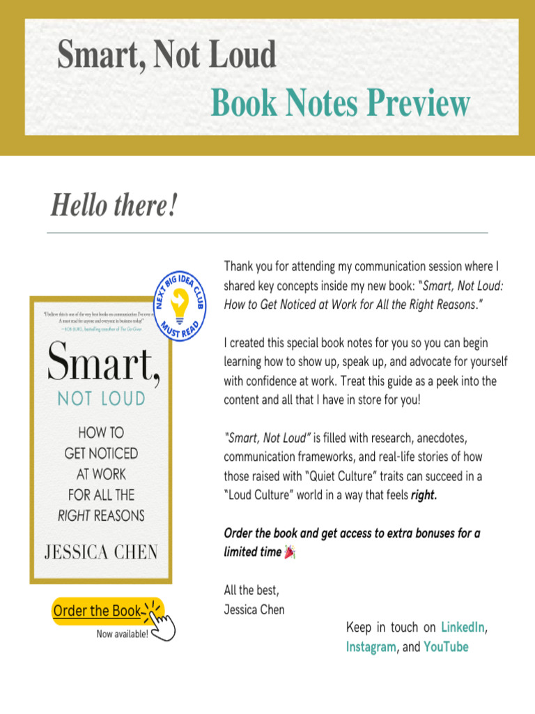 Smart, Not Loud Book Notes Preview | PDF