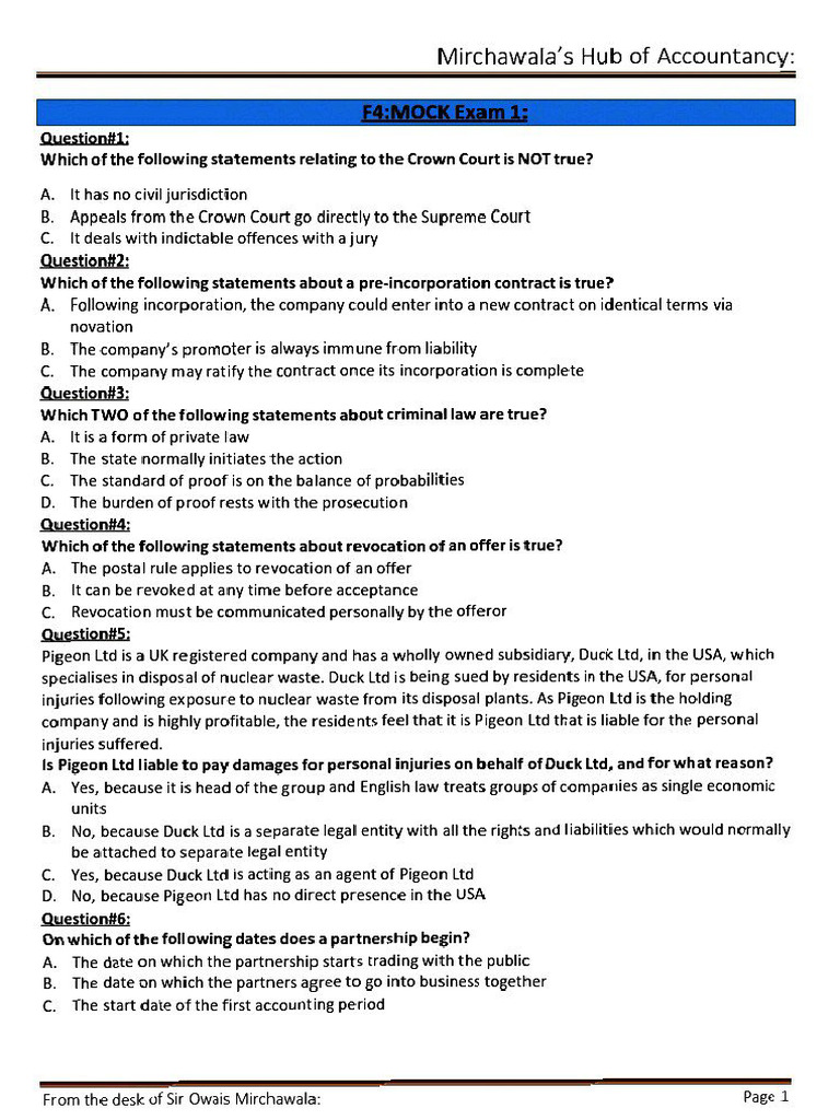 f4 - Mock Exam - 1 2025 | PDF