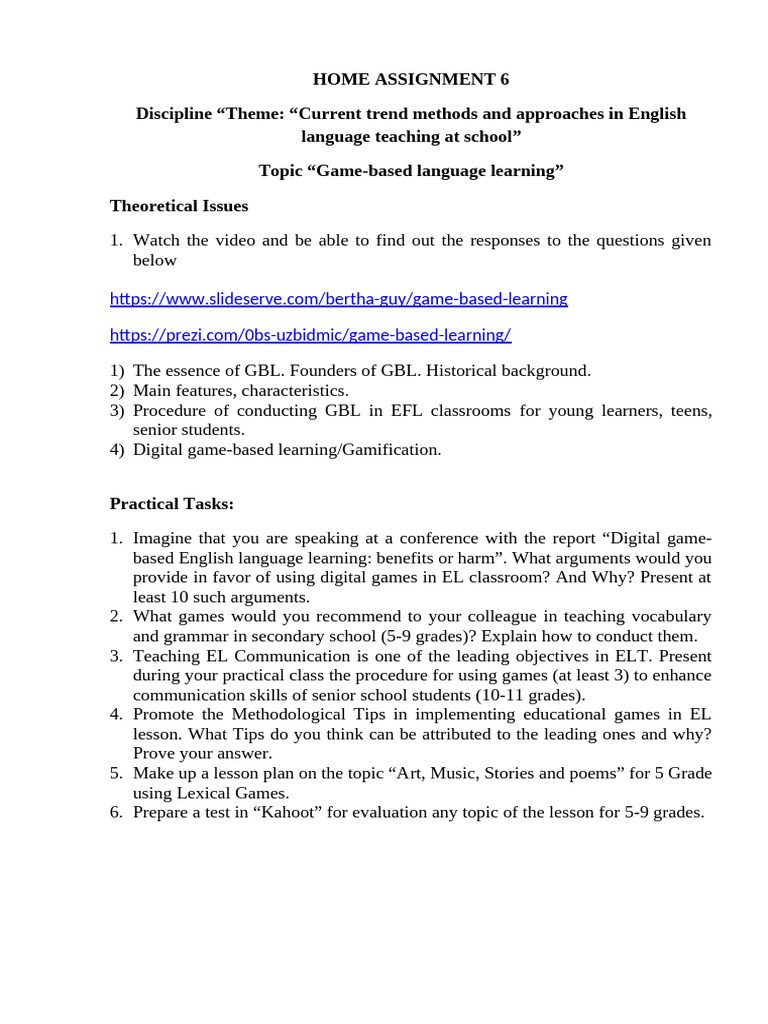Home Assignment 6 GBL | PDF