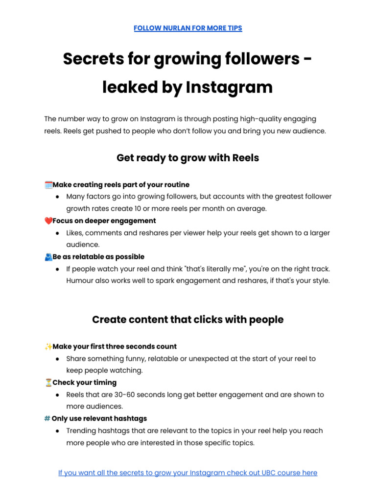 Insta Growth Secrets Leaked by Instagram 1 | PDF | Mass Media