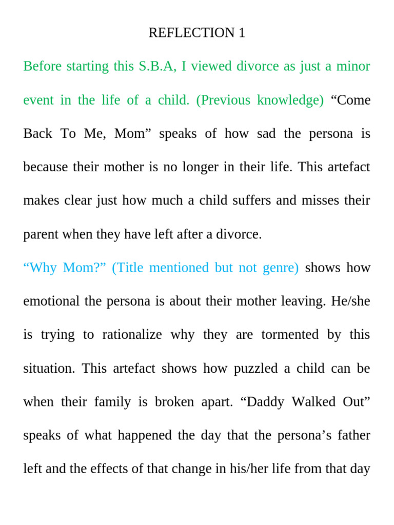 SBA Reflections Sample | PDF