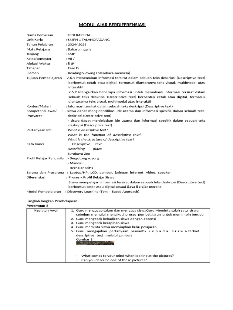 RPP Berdiferensiasi Leni | PDF