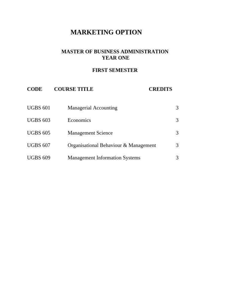 Mba Marketing Yr 1 - First Semester (Courses) | PDF