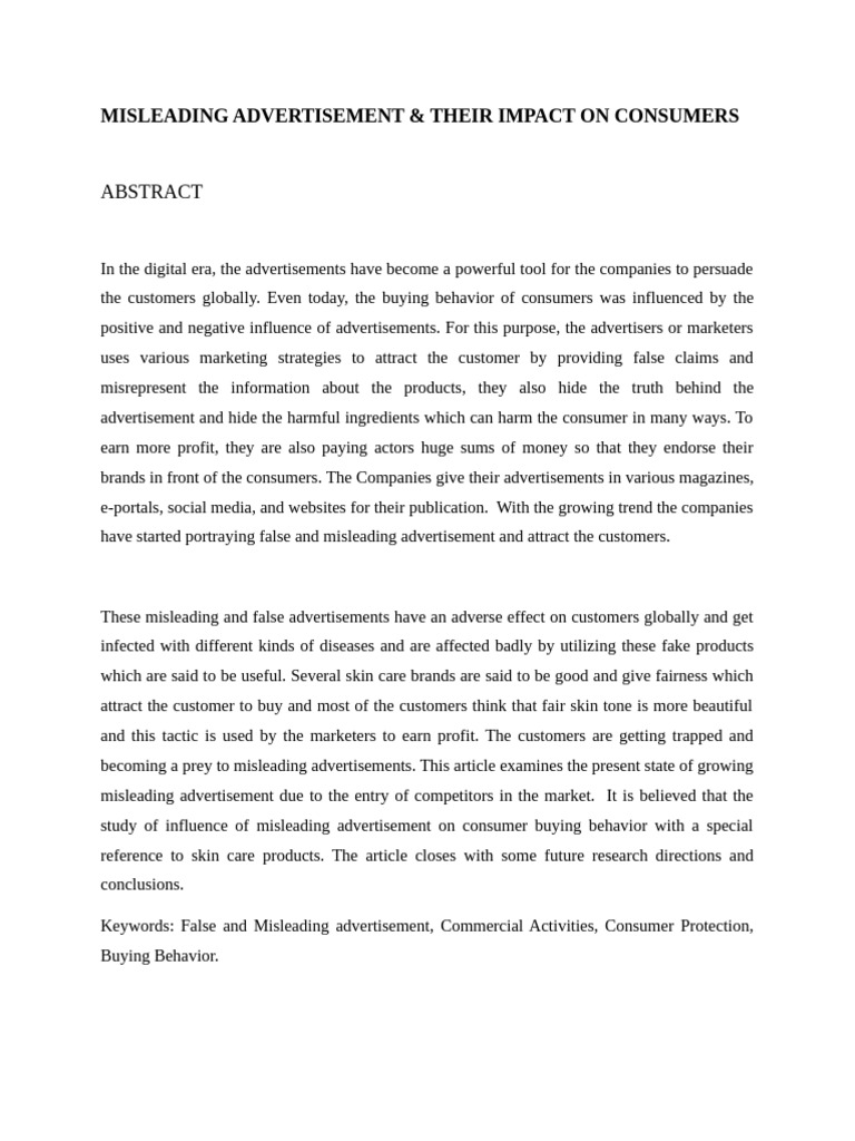 Misleading Advertisement & Its Impact On Consumer | PDF