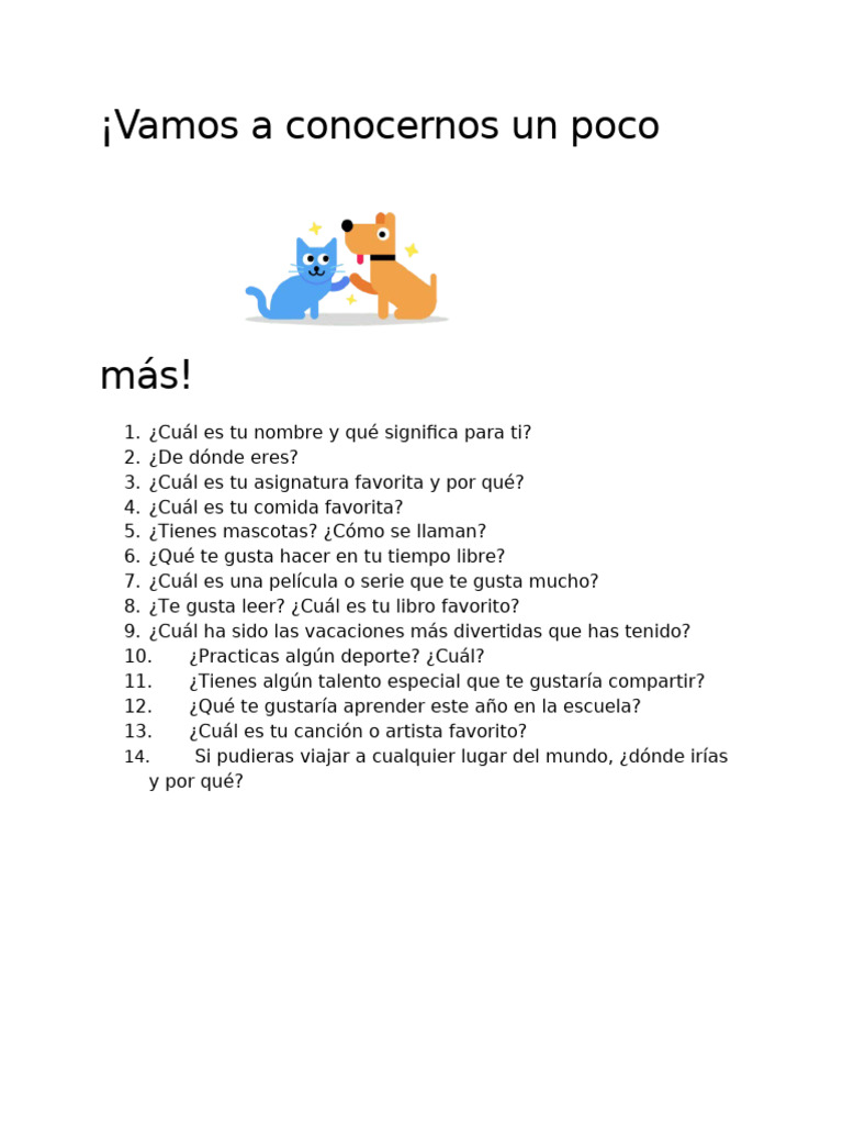 Vamos A Conocernos Un Poco Más | PDF | Estudios de idiomas extranjeros