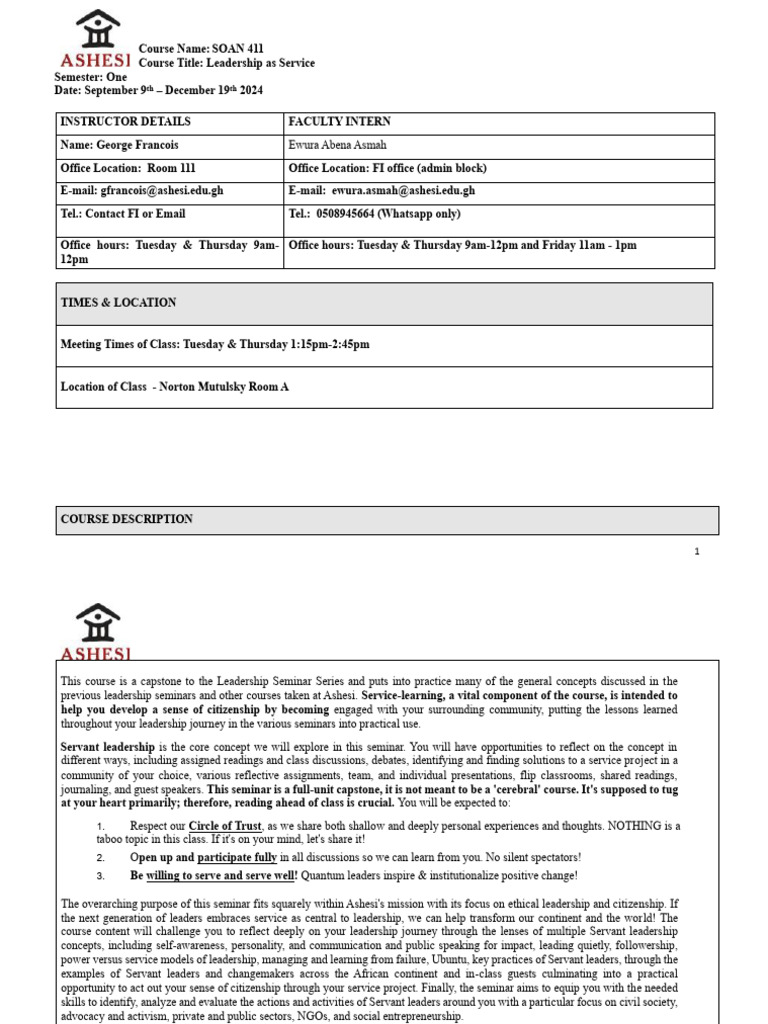 Leadership IV Syllabus - 9 September - 20 Dece 2024 | PDF