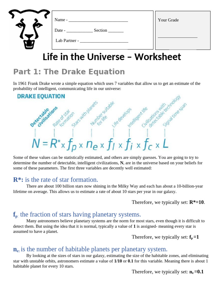 Life in The Universe - WorkSheet | PDF