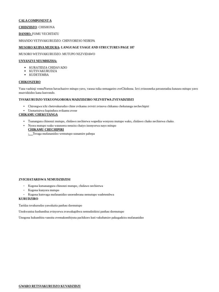 cala component A - shona 2024 | PDF