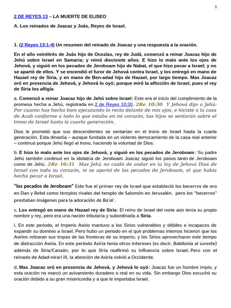 2 DE REYES 13 Los Reinados de Joacaz y Joás, Reyes de Israel. Muerte de ...