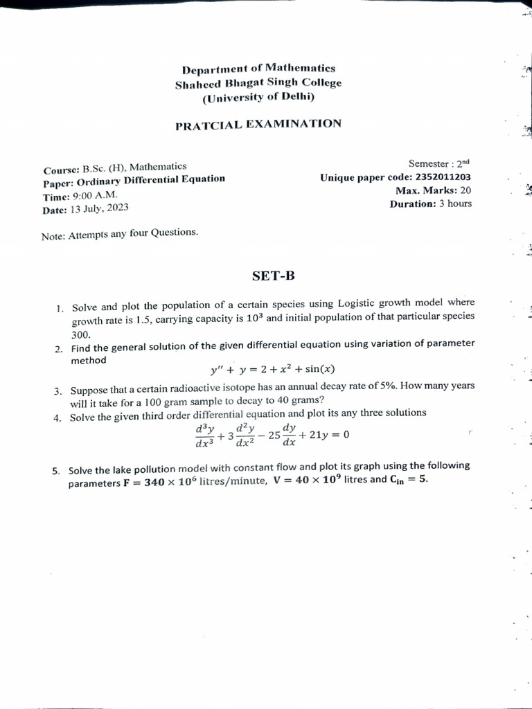 Ordinary Differential Equation Practical | PDF