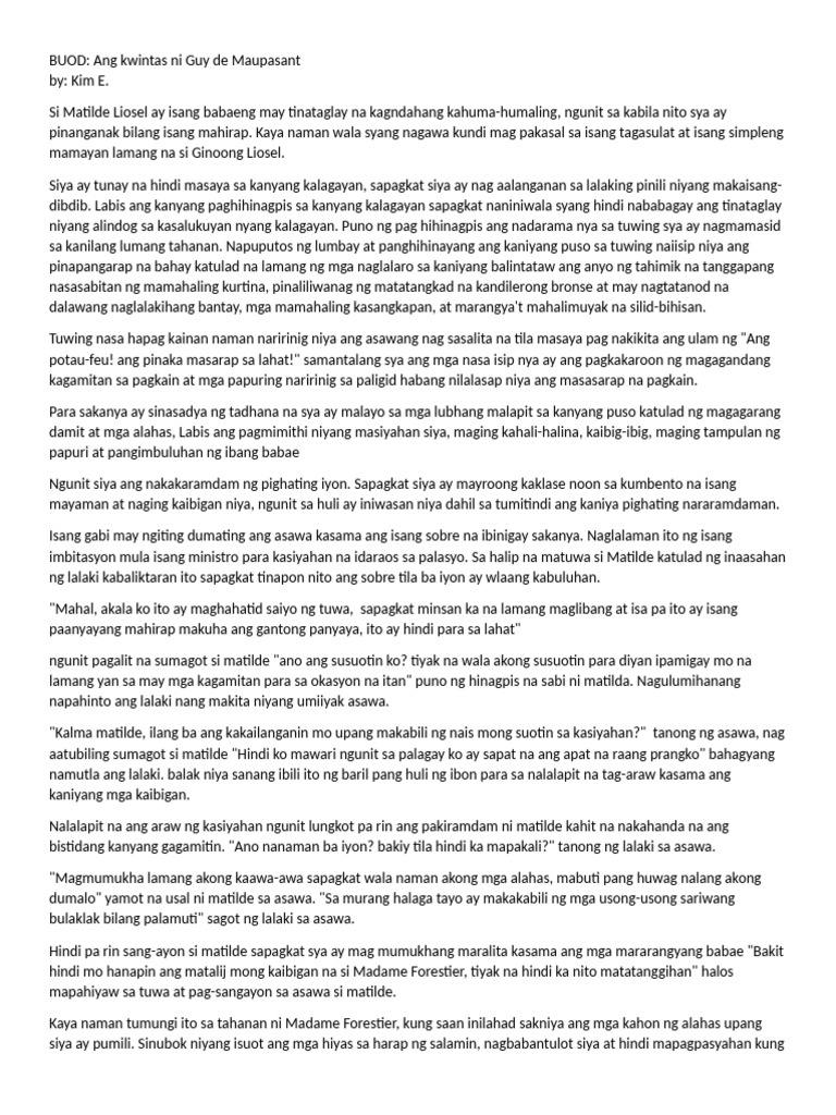 Ang Kuwintas Ni Guy de Maupassant | PDF
